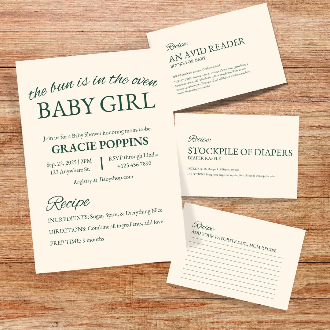 Baby Shower Invite – "the Bun is in the Oven" Recipe Theme - Etsy