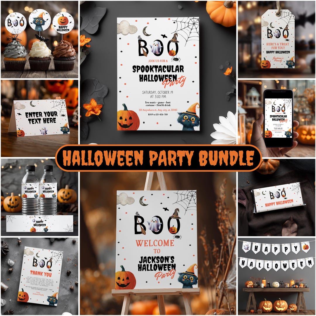 Editable Halloween Party Bundle Decoration, Boo Halloween Party Package ...