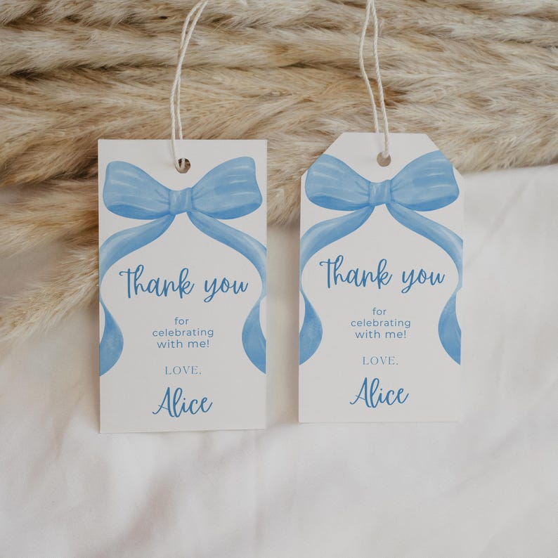 Blue Blow Favor Tags, Blue Ribbon Birthday Thank You Tags, Birthday ...