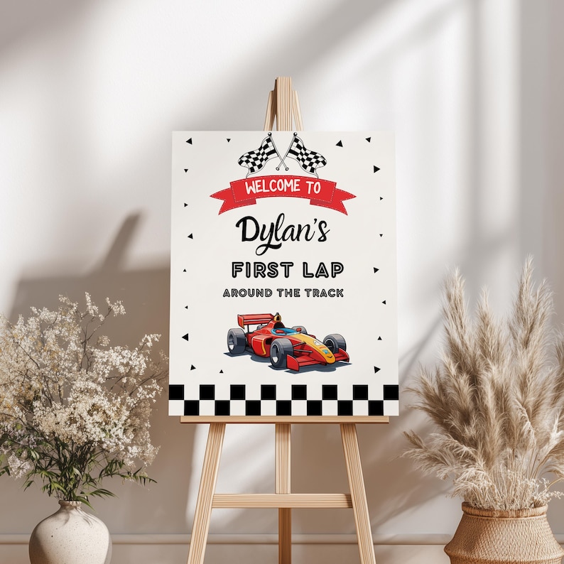 Racing Car Birthday Welcome Sign, Racing Car Birthday Sign, Editable ...