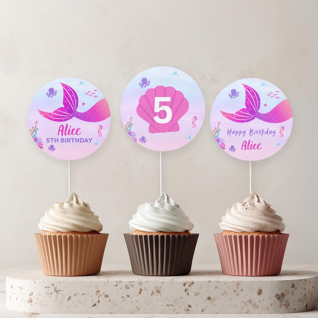 Mermaid Tails, Mermaids, Sea Life Girl Birthday Cupcake Toppers ...