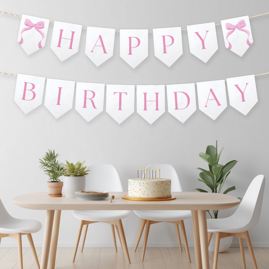 Editable Pink Bow Happy Birthday Banner, Pink Bow Printable Birthday ...
