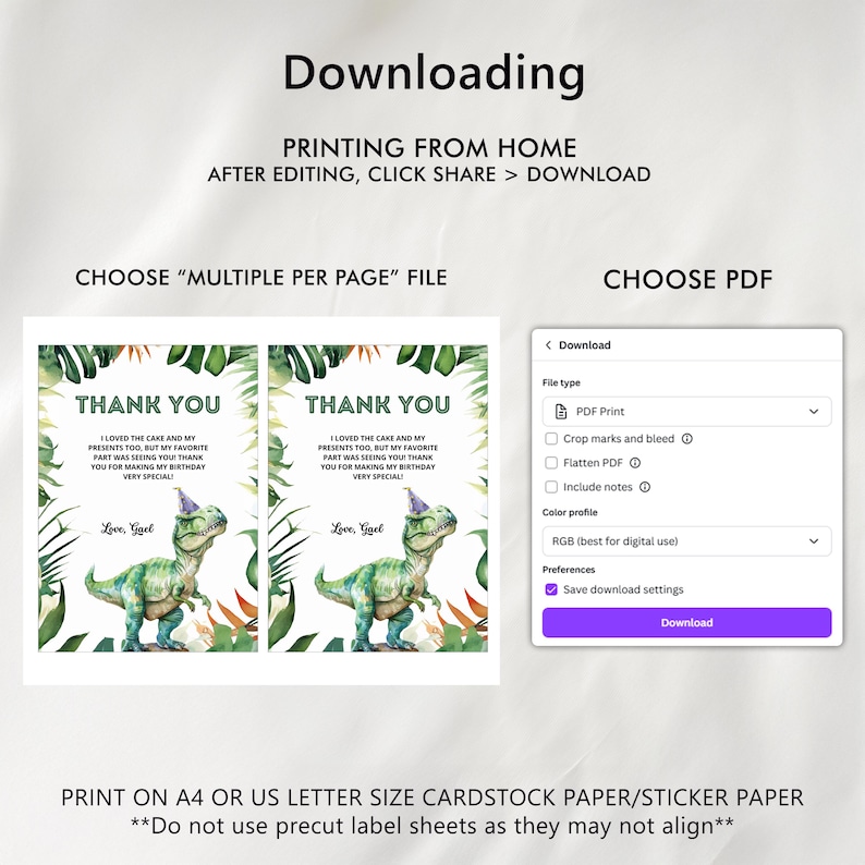 Editable Three Rex Thank You Card | Dinosaur Birthday Note Card | Three ...