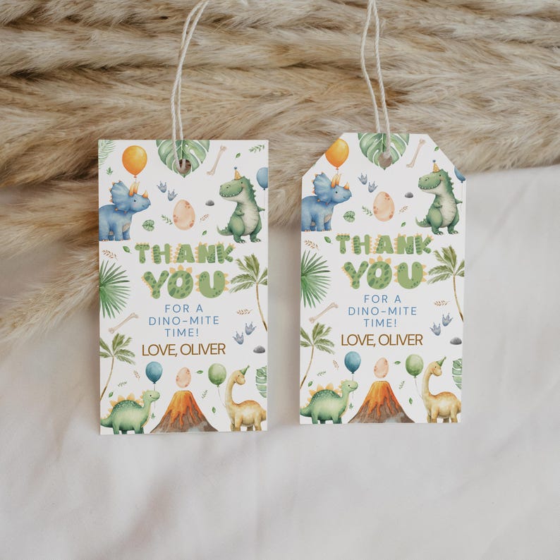 Dinosaur Editable Birthday Favor Tags, Dinosaur Birthday Thank You Tags ...