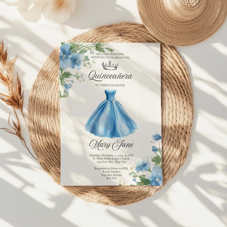 Editable Light Blue Quinceañera Invitation Template, Mis Quince ...