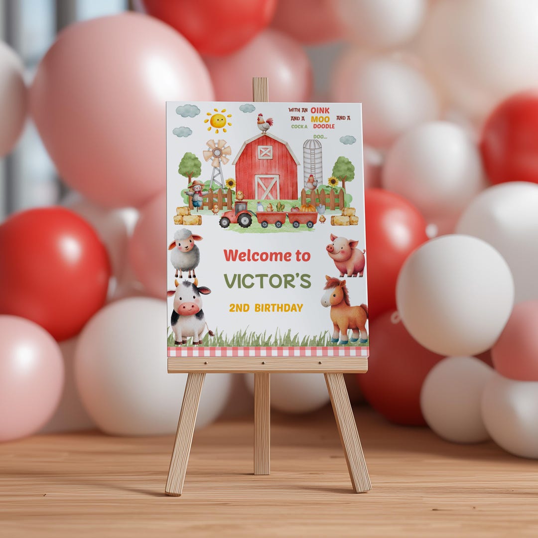 Editable Farm Birthday Welcome Sign Template, Barnyard Custom Sign 9154 ...