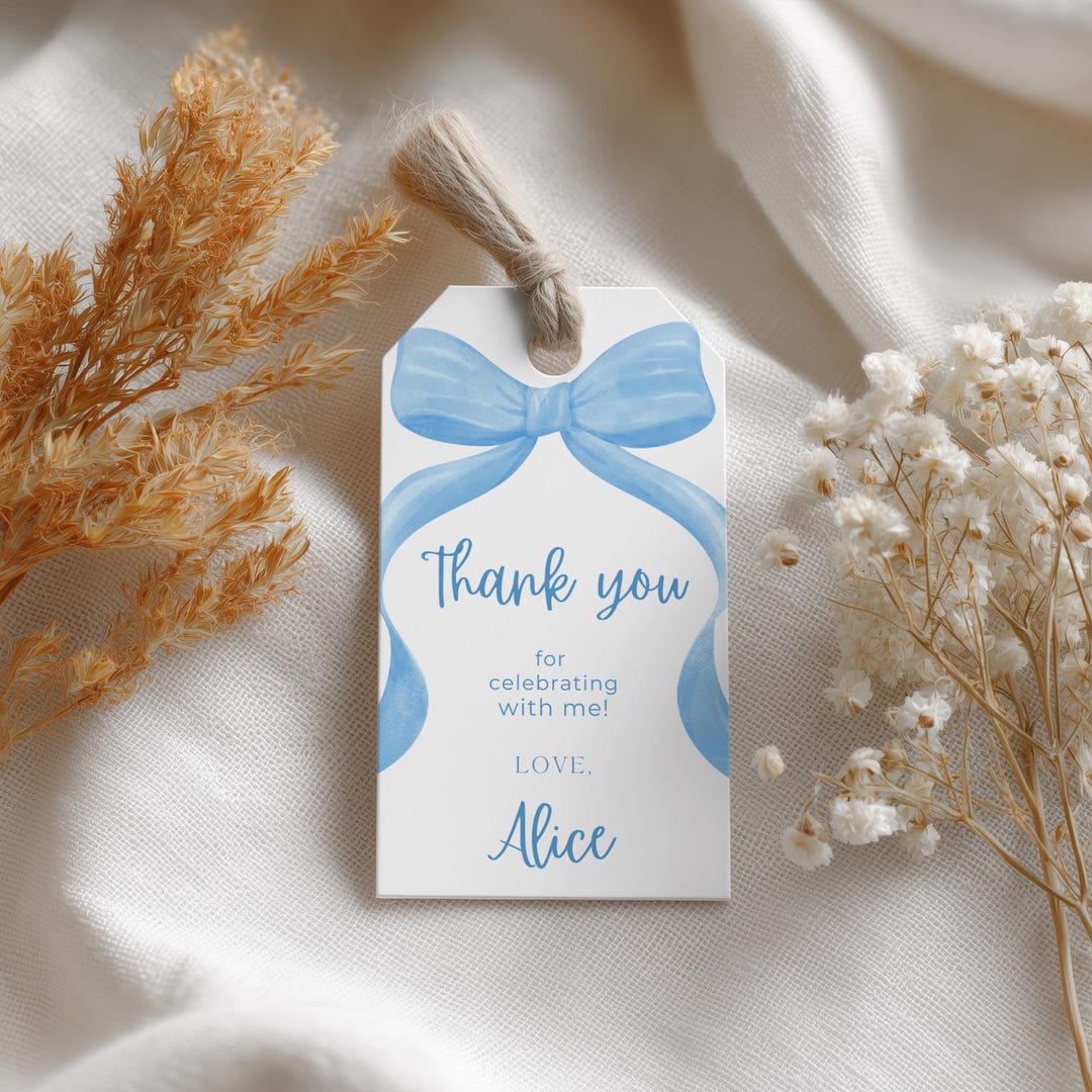 Blue Blow Favor Tags, Blue Ribbon Birthday Thank You Tags, Birthday ...