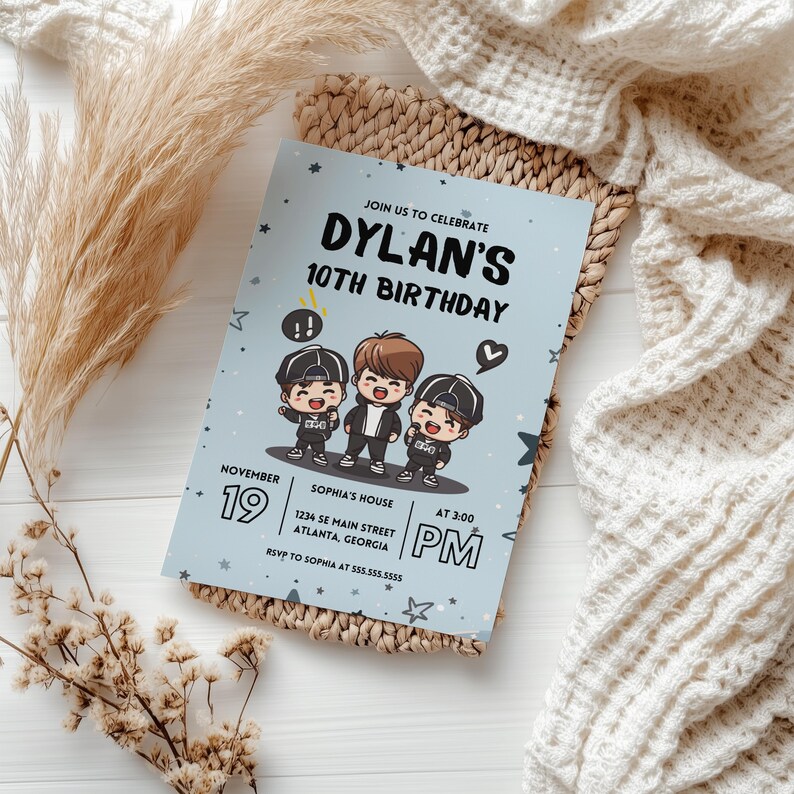 Editable K-pop Boys Birthday Invitations, Kpop Boys Invite, Korean Pop ...