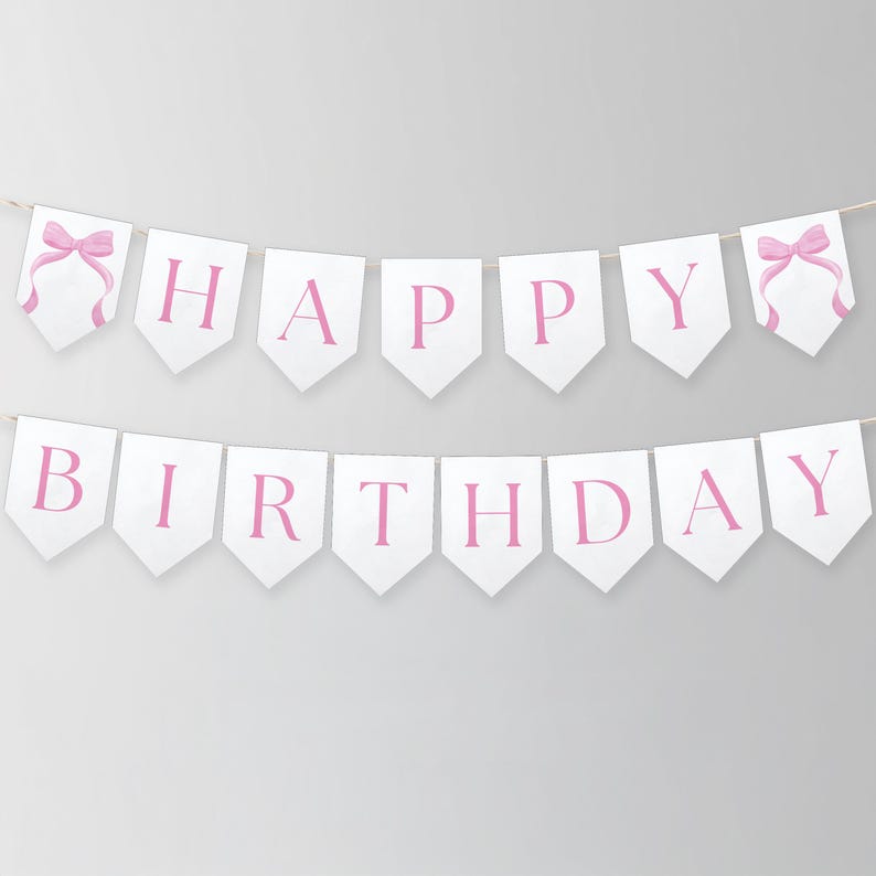 Editable Pink Bow Happy Birthday Banner, Pink Bow Printable Birthday ...