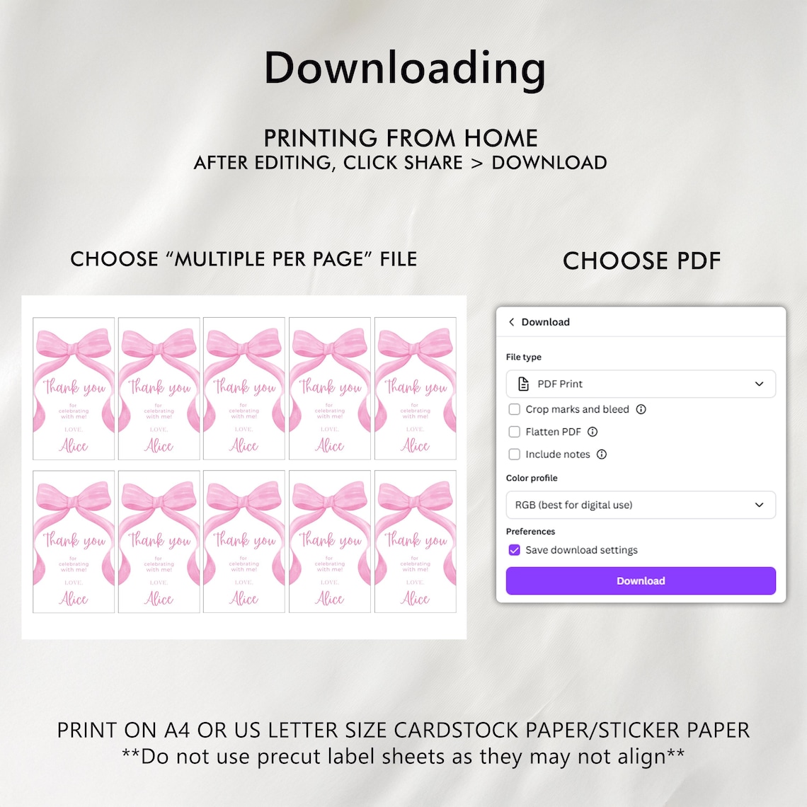 Pink Bow Birthday Favor Tags EDITABLE, Pink Bow Coquette Party Thank ...