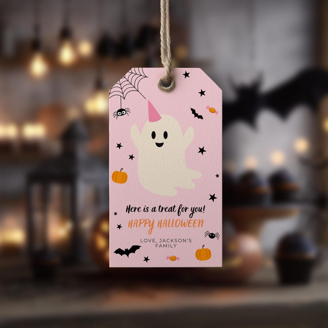 Editable Halloween Favor Tags Pink Boo Gift Tag Costume Party Trick or ...