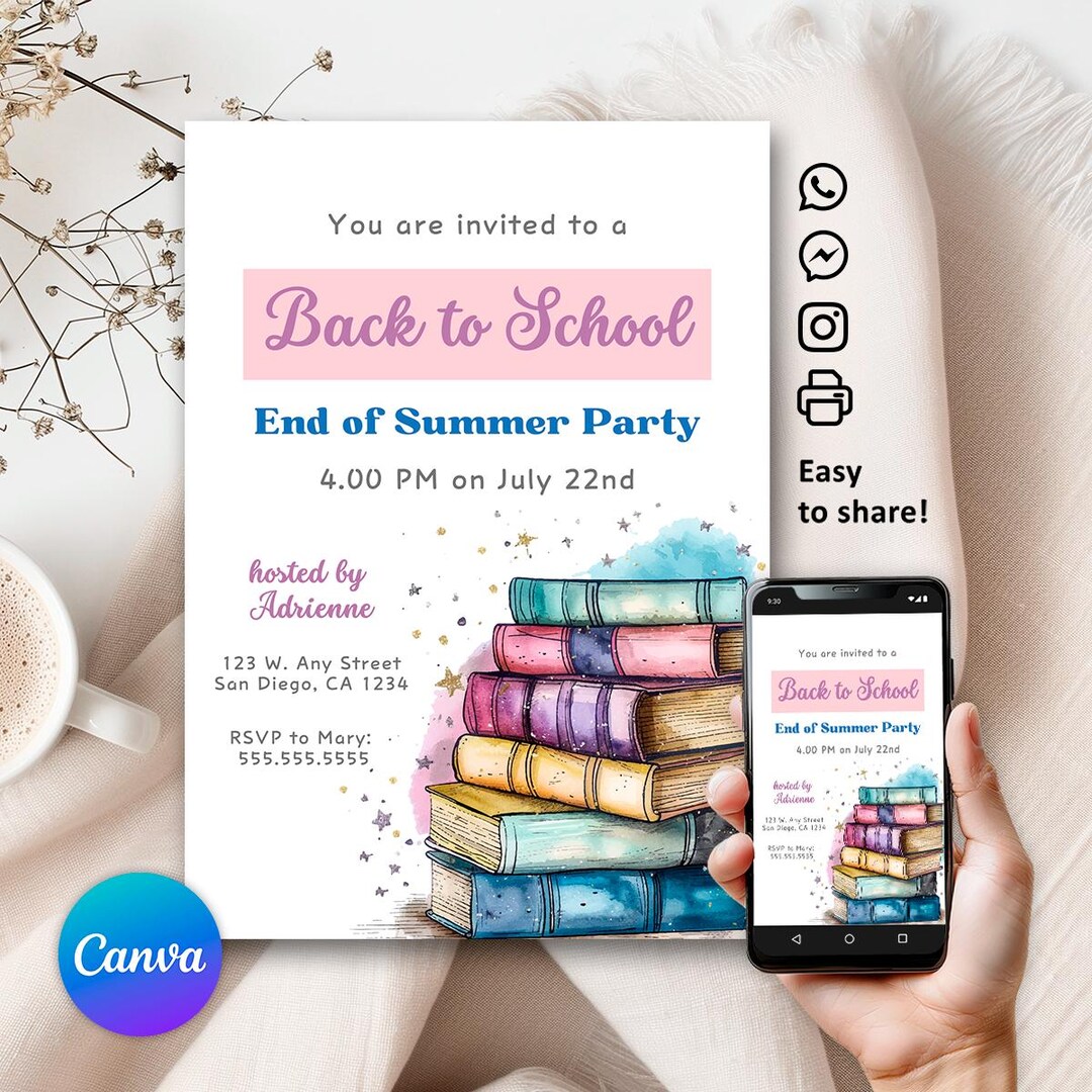 EDITABLE Back of School Party Invitation Hello School so Long Summer Bash, End of Summer Party ...