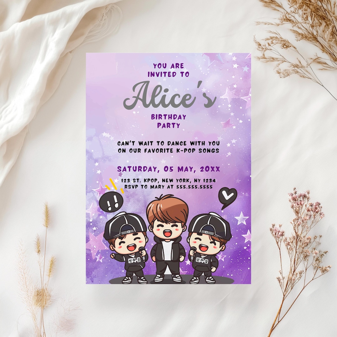 Editable K-pop Birthday Invitation Template (instant Download) - Etsy