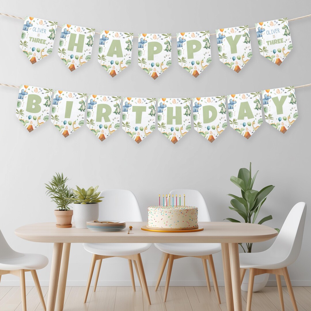 Dinosaur Birthday Banner Printable, Happy Birthday Banner, 3rd Birthday ...