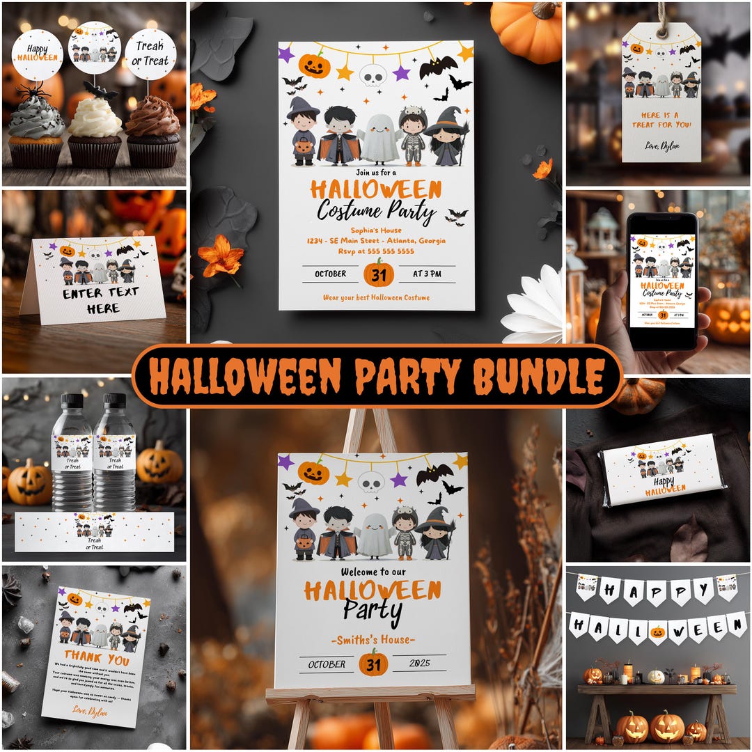 Editable Spooktacular Halloween Costume Party Bundle Decorations ...