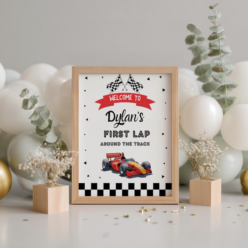 Racing Car Birthday Welcome Sign, Racing Car Birthday Sign, Editable ...