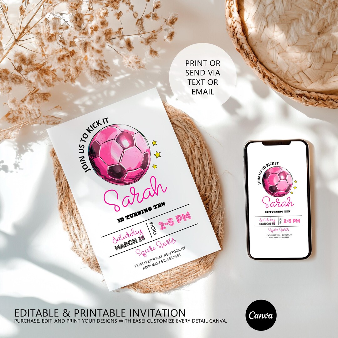 Girl Soccer Birthday Invitation | Women’s Football Party Invite ...