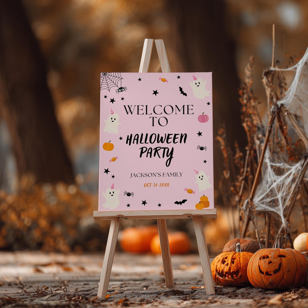 Editable Pink Boo Halloween Welcome Sign, Spooktacular Halloween Party ...