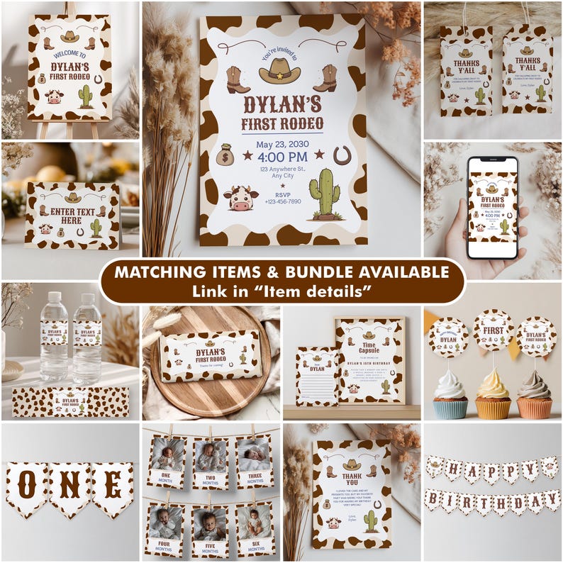 Editable Cowboy First Rodeo Birthday Favor Tags | Cowboy First Rodeo ...