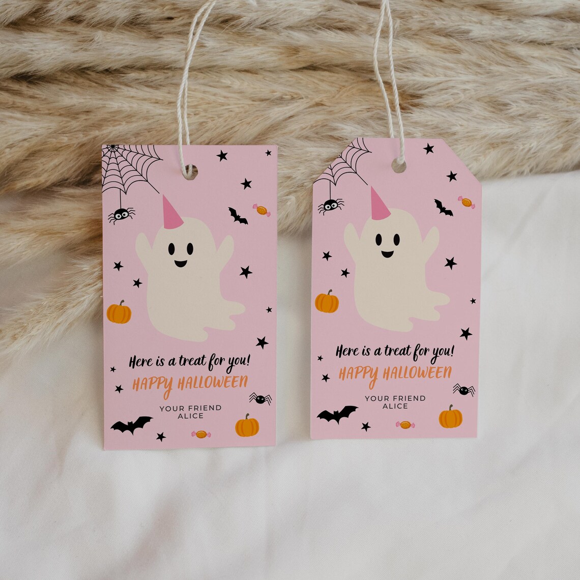 Pink Halloween Favor Tags: Editable Boo Party Gift (printable Template ...