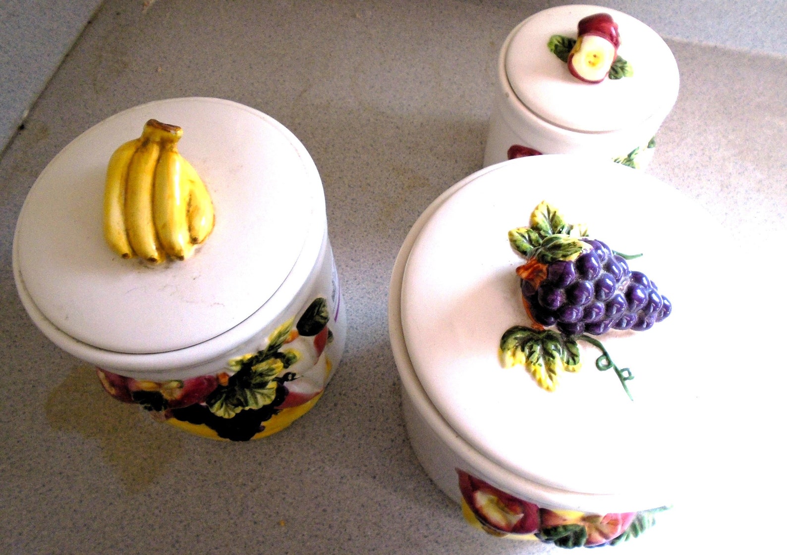 Vintage Fruit Ceramic Containers Cookie Jar 3 Piece Set 1980's Grape ...