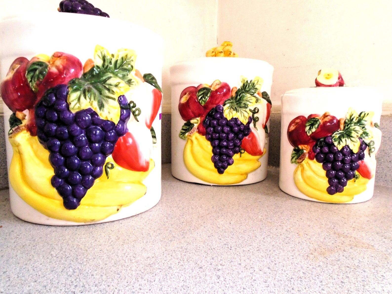 Vintage Fruit Ceramic Containers Cookie Jar 3 Piece Set 1980's Grape ...