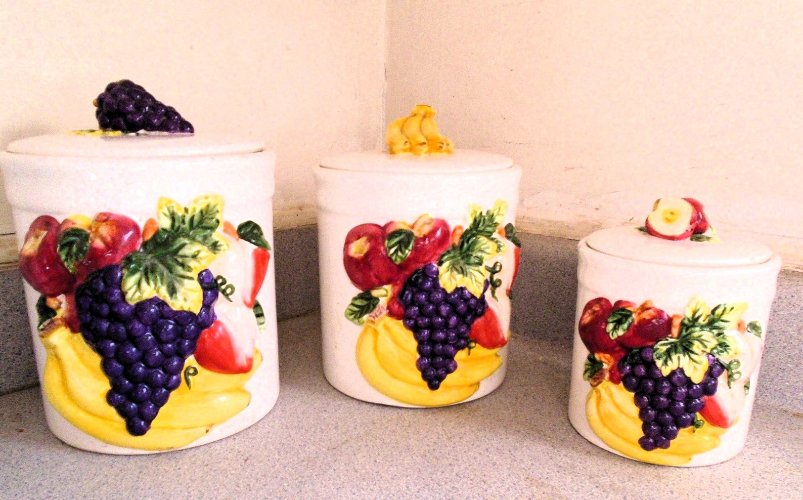 Vintage Fruit Ceramic Containers Cookie Jar 3 Piece Set 1980's Grape ...