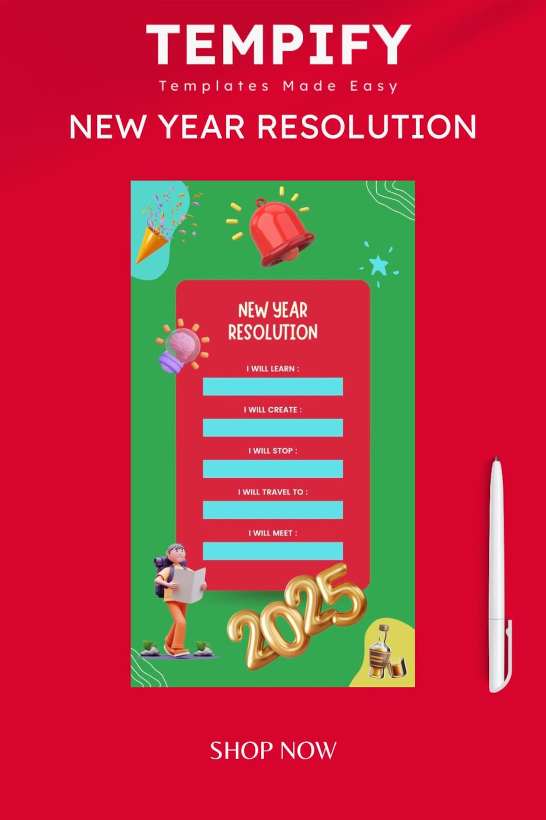 New Year Resolution Template 2025 | Editable Printable Goal Planner for ...