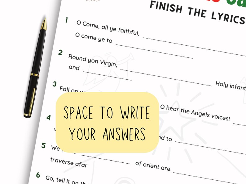 Christmas Printable Finish the Lyrics Game Christmas Quiz Adult ...