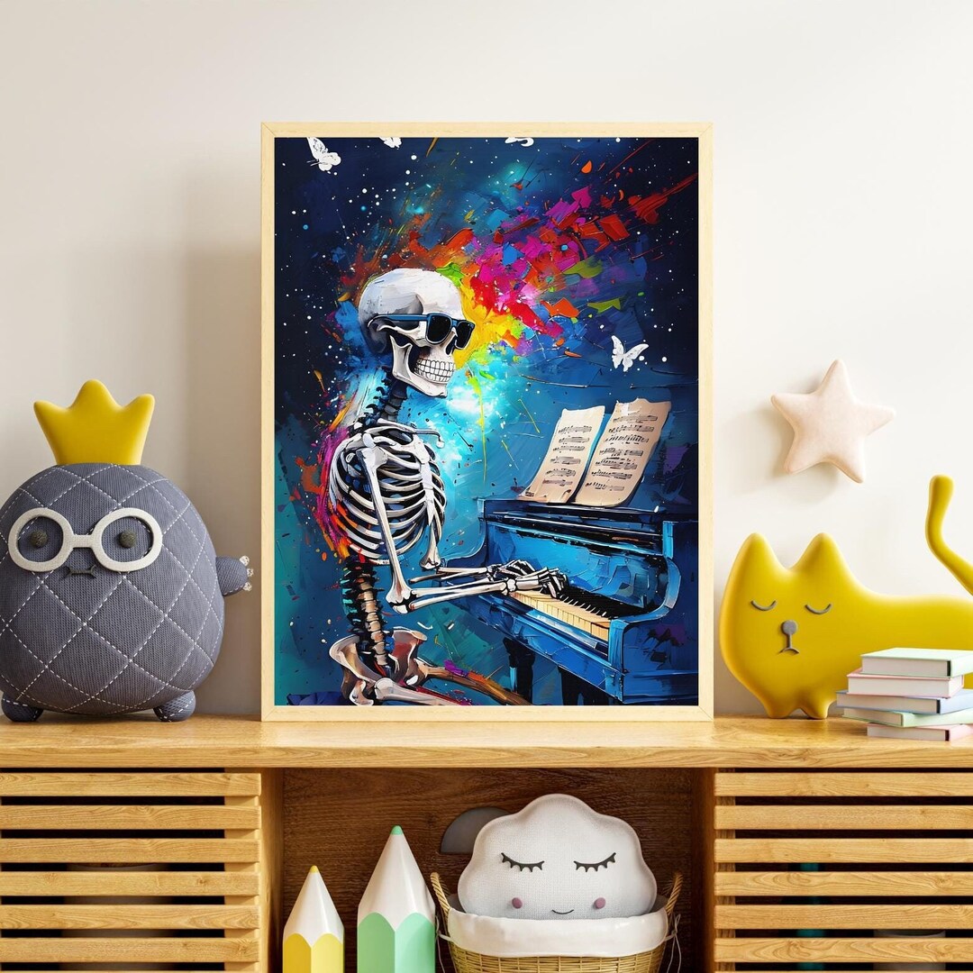 Music Poster | Skeleton Playing Piano Wall Art | Fun Skeleton Music ...