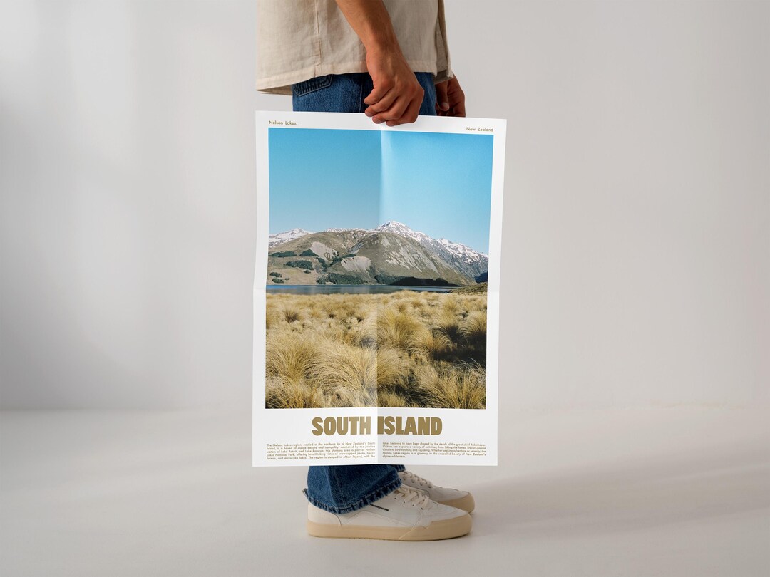 Golden Tussock Poster, South Island New Zealand Travel Poster, Mountain ...