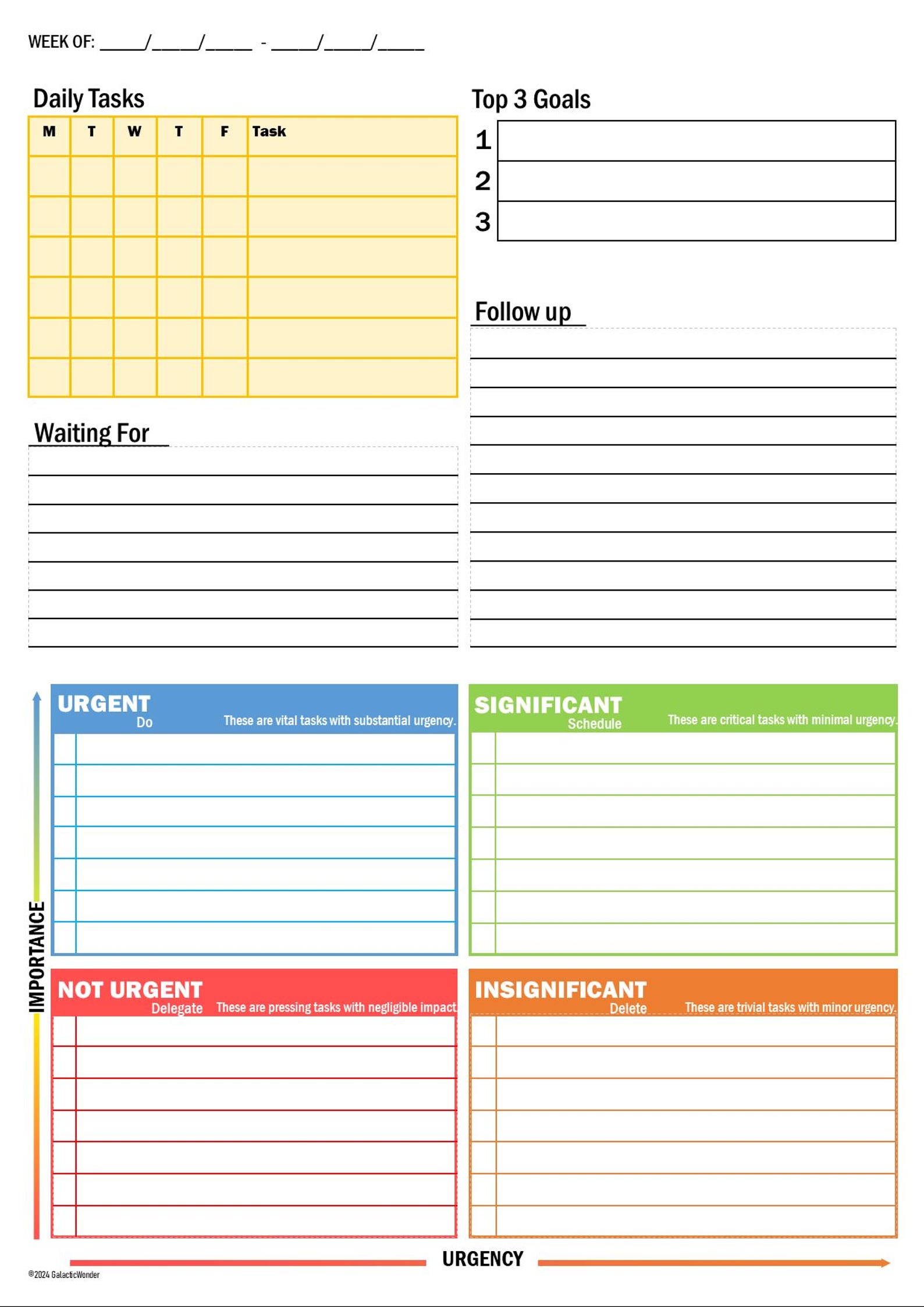 Getting Things Done Task Priority Matrix, Eisenhower Matrix, Colorful ...
