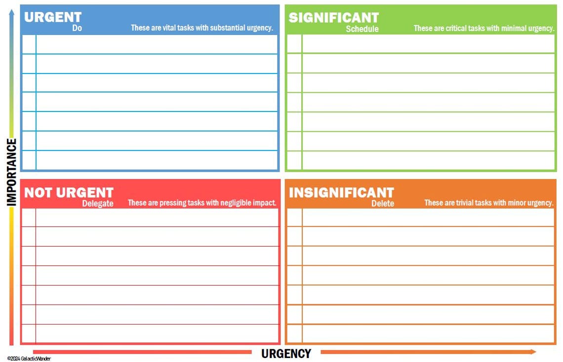 Getting Things Done Task Priority Matrix, Eisenhower Matrix, Colorful ...