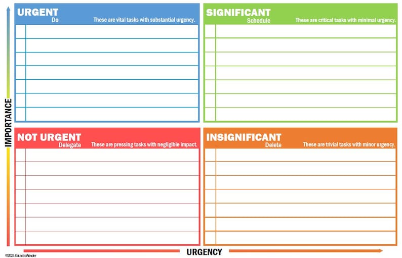 Getting Things Done Task Priority Matrix, Eisenhower Matrix, Colorful ...