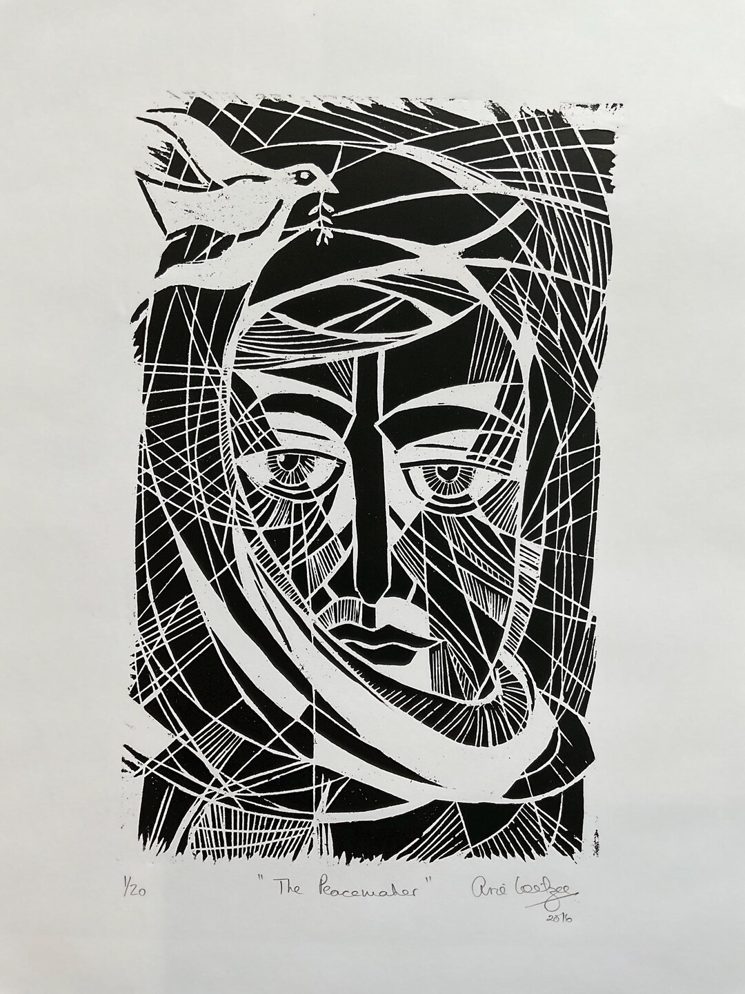 Wall Art, Original Art, Portrait, Reduction Print, Lino, Emotions ...