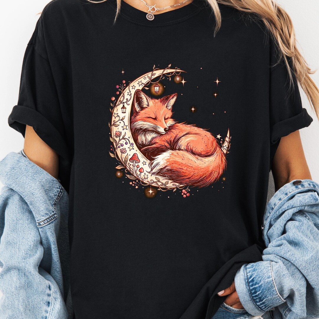 Sleeping Fox Illustration on Crescent Moon, Cozy Woodland Fantasy ...