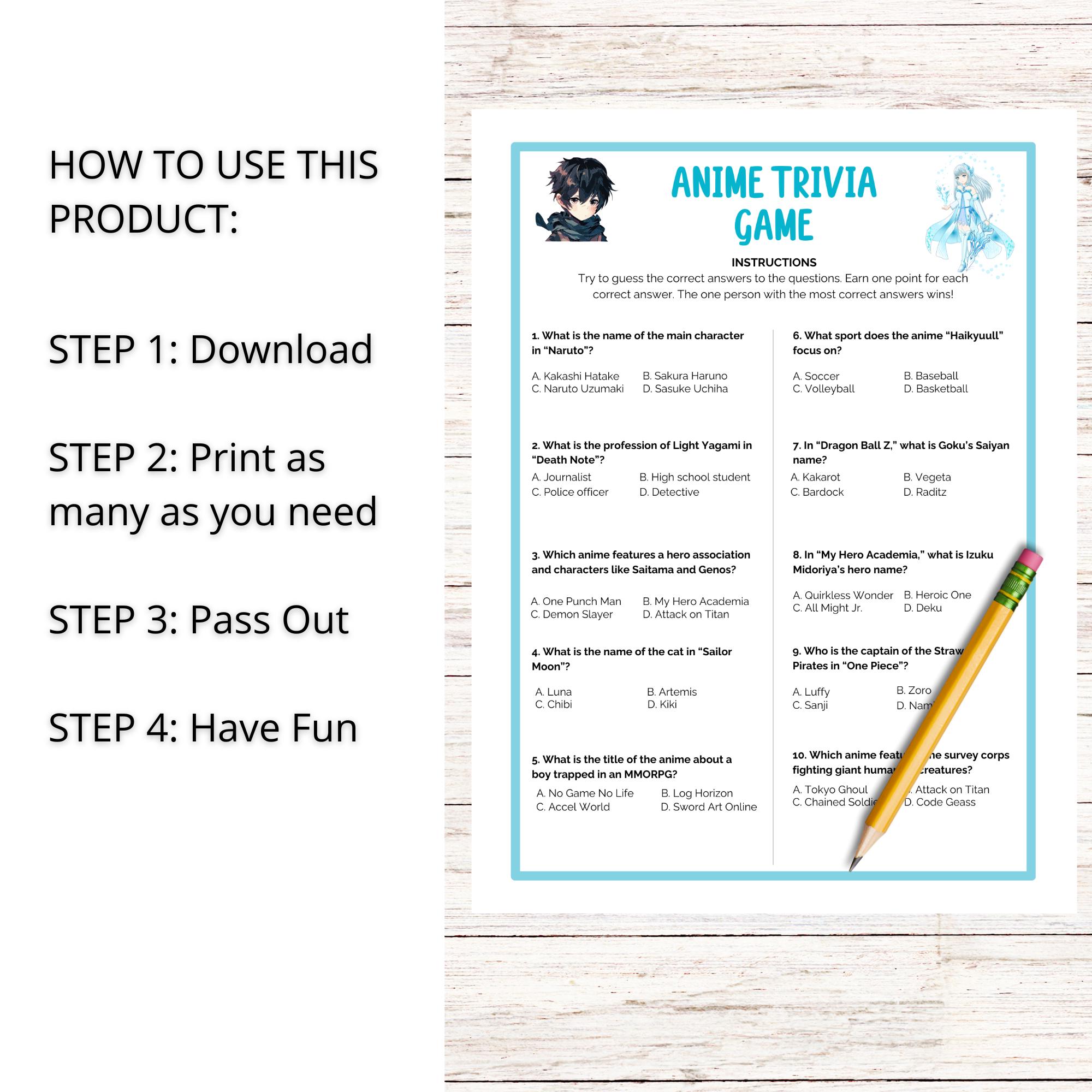 Anime Multiple Choice Trivia Game, Anime Party Game, Anime Otaku Game ...