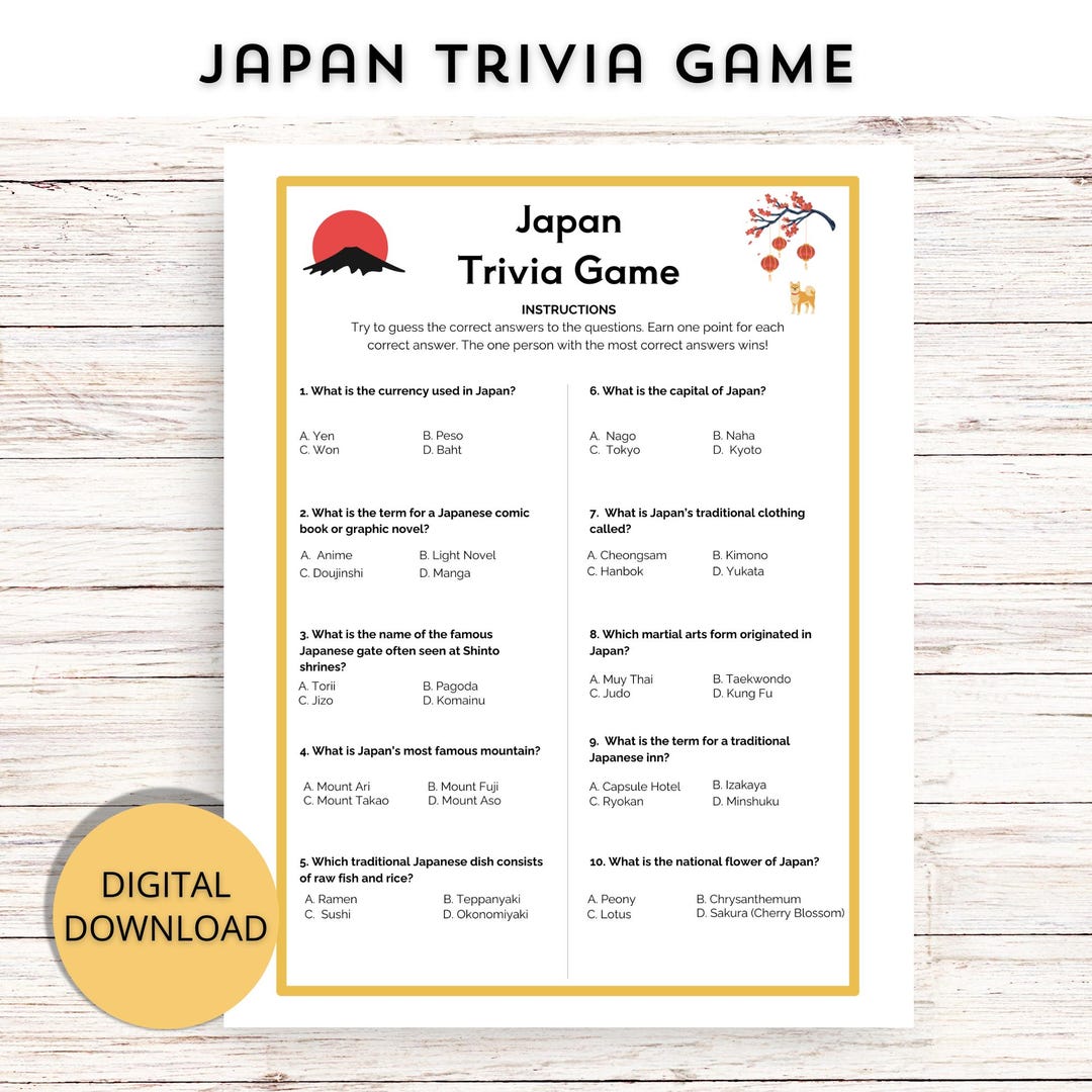 Japan Multiple Choice Trivia Game, Japan Party Game, Japanese Trivia ...