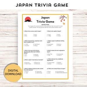 Japan Multiple Choice Trivia Game, Japan Party Game, Japanese Trivia ...