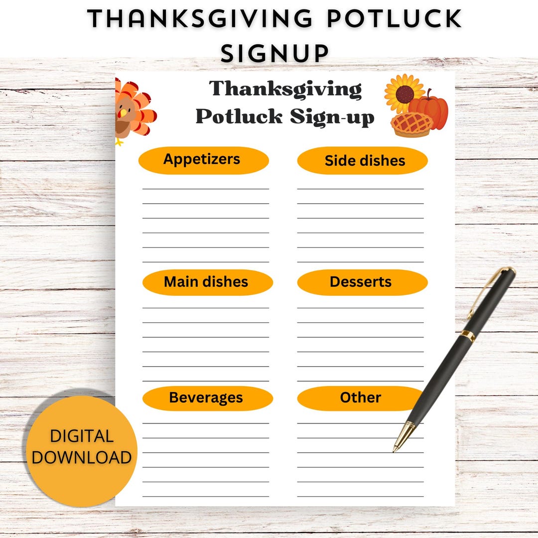Thanksgiving Potluck Sign up Form, Office Party Potluck, Work Potluck ...