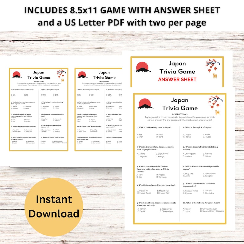 Japan Multiple Choice Trivia Game, Japan Party Game, Japanese Trivia ...