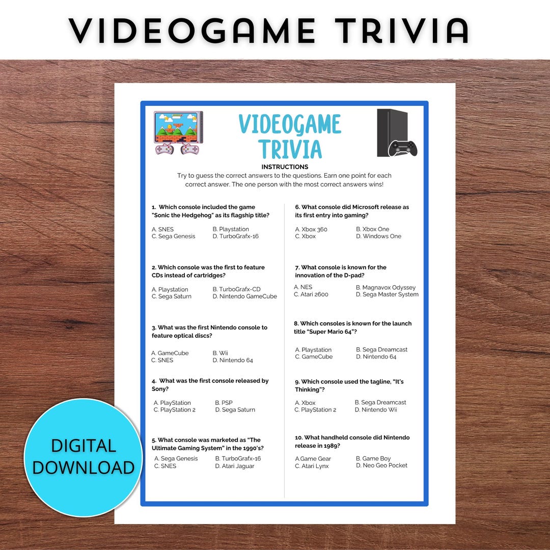 Printable Videogame Trivia, Videogame Console Trivia, Family Fun Night ...