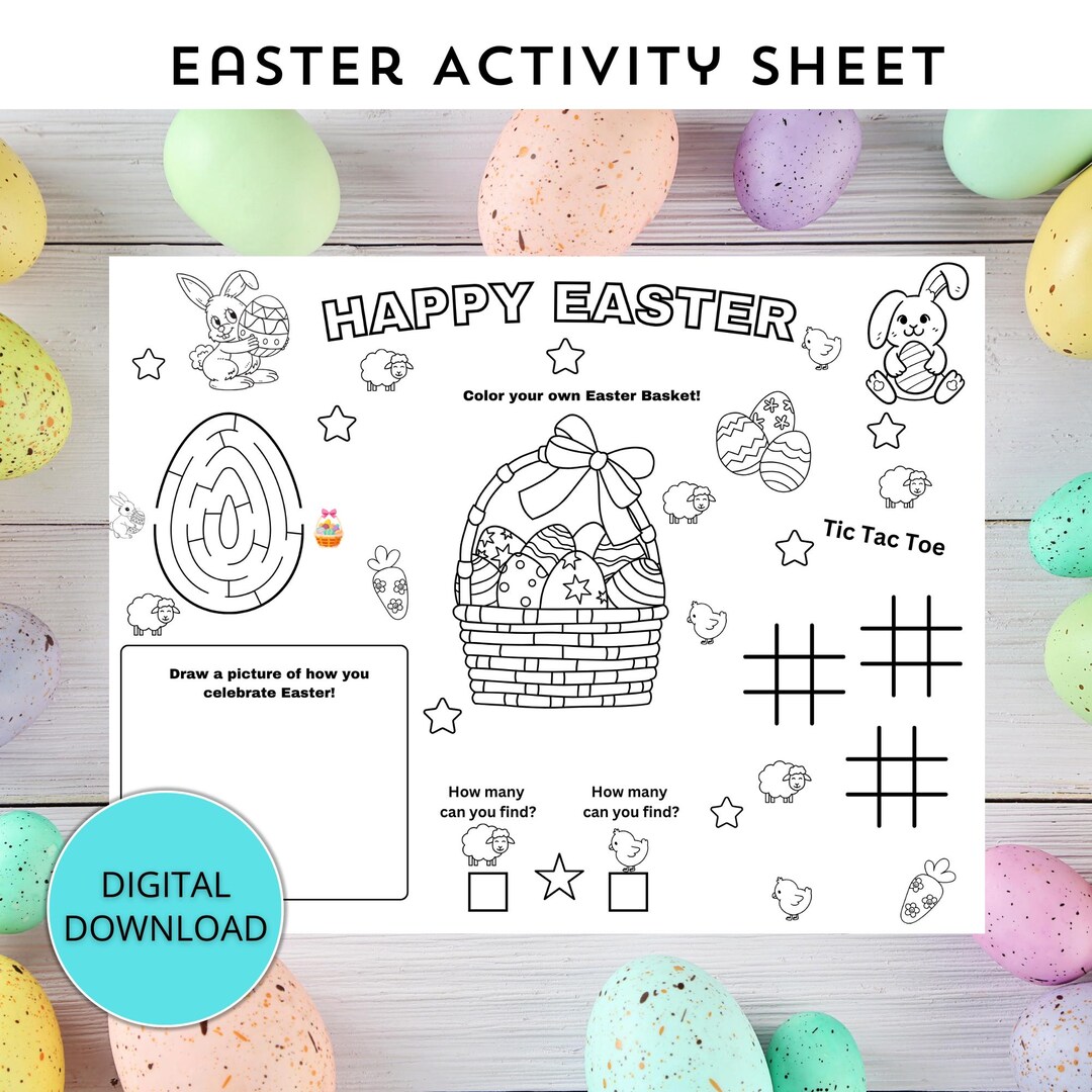 Easter Activity Coloring Sheet, Printable Easter Activity Placemat ...