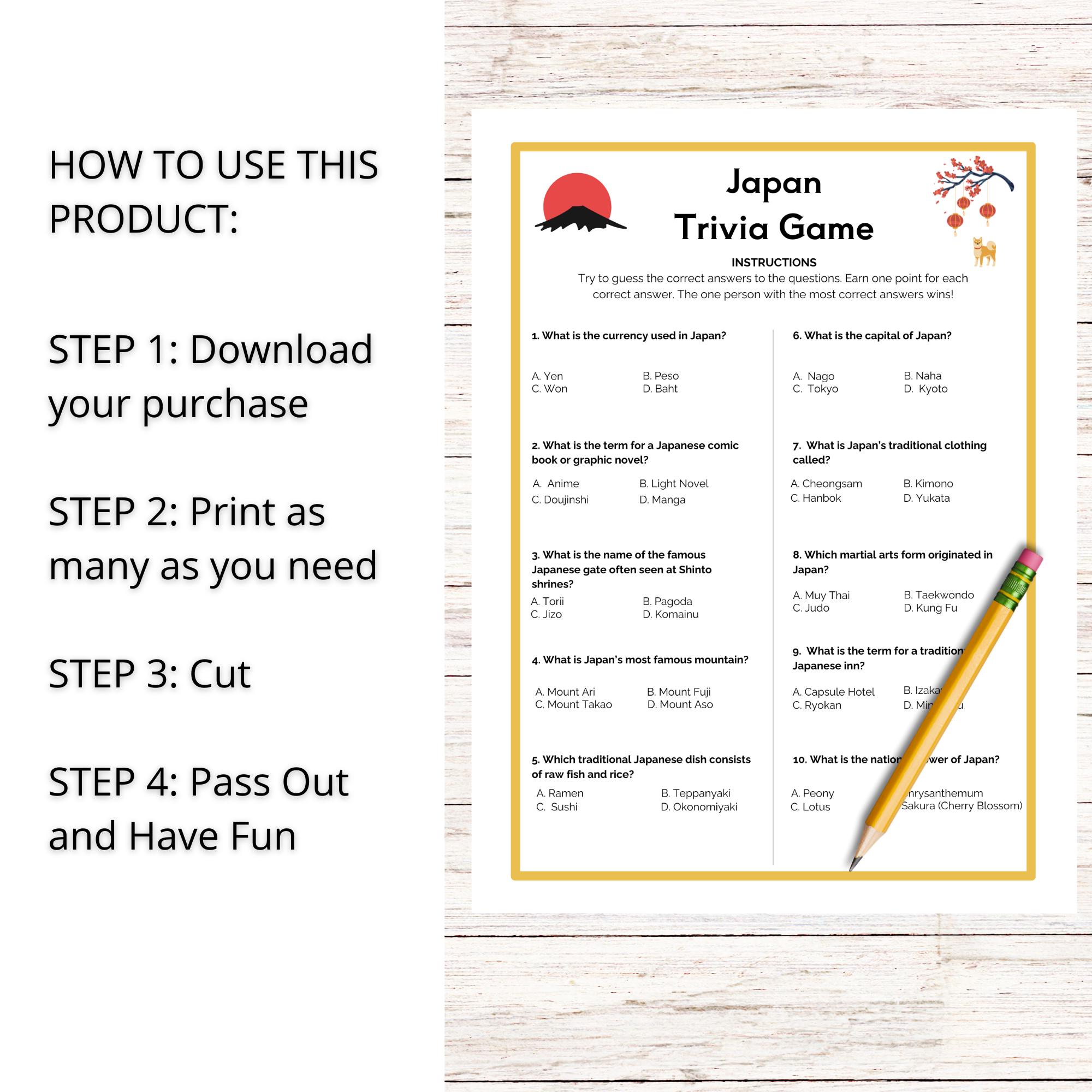 Japan Multiple Choice Trivia Game, Japan Party Game, Japanese Trivia ...