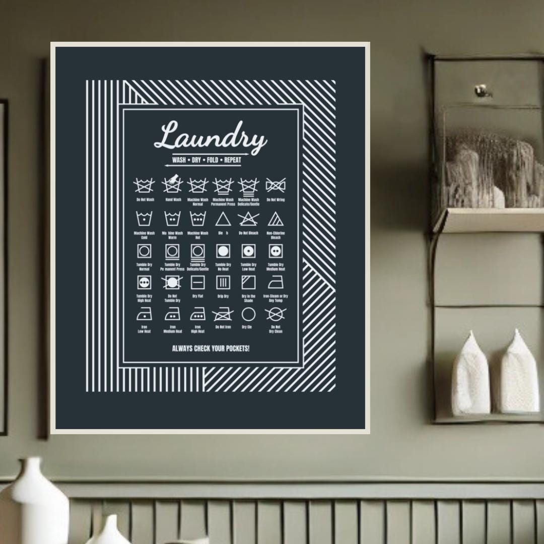 Laundry Symbols Poster Laundry Room Decor Minimalist Laundry Guide Wall ...