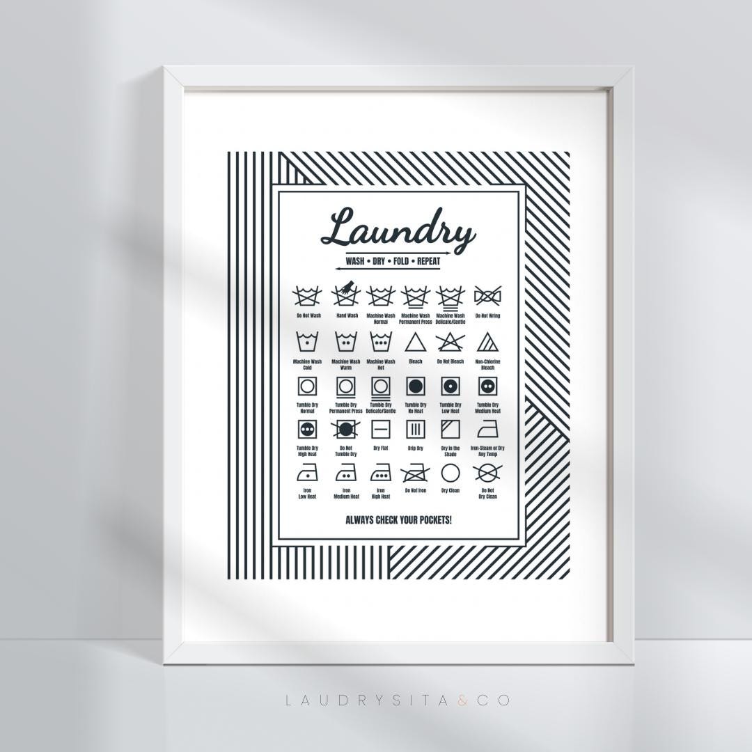 Laundry Symbols Poster Minimalist Laundry Room Decor Functional Wall ...