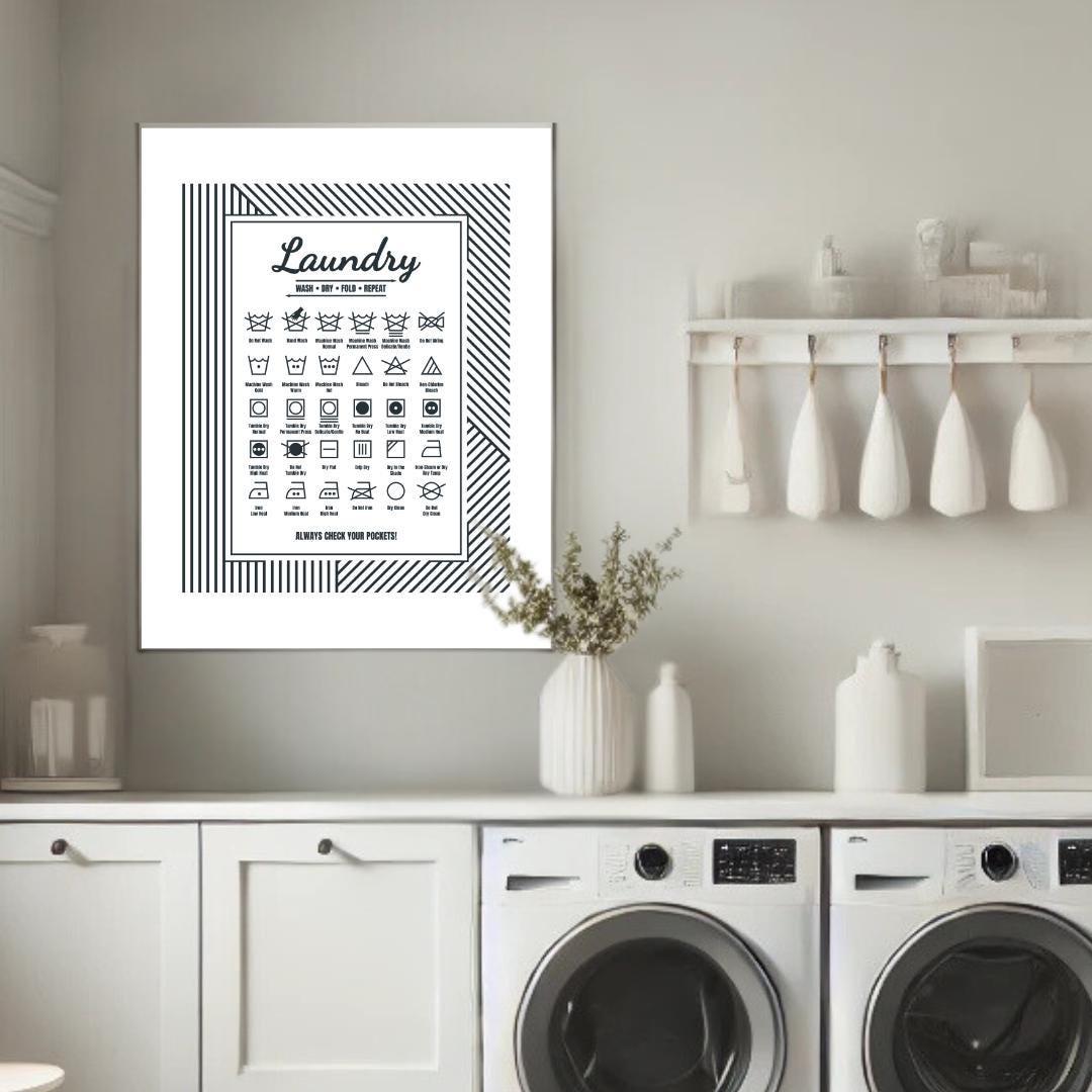Laundry Symbols Poster Minimalist Laundry Room Decor Functional Wall ...