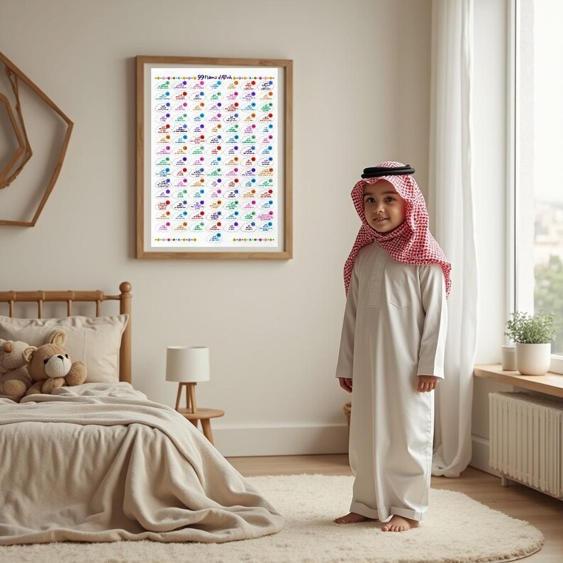 99 Names of Allah - Islamic Educational Poster for Kids - Arabic, Transliteration, English ...