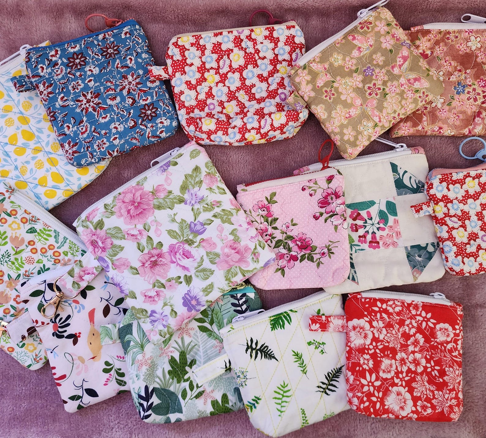 Mini Quilted Bag, Handmade Quilted Zipper Bag, Small Cosmetic Bag, Coin ...