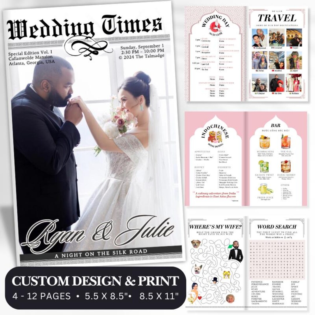 Newspaper Wedding Program Printing, Wedding Newspaper Program, Printed ...